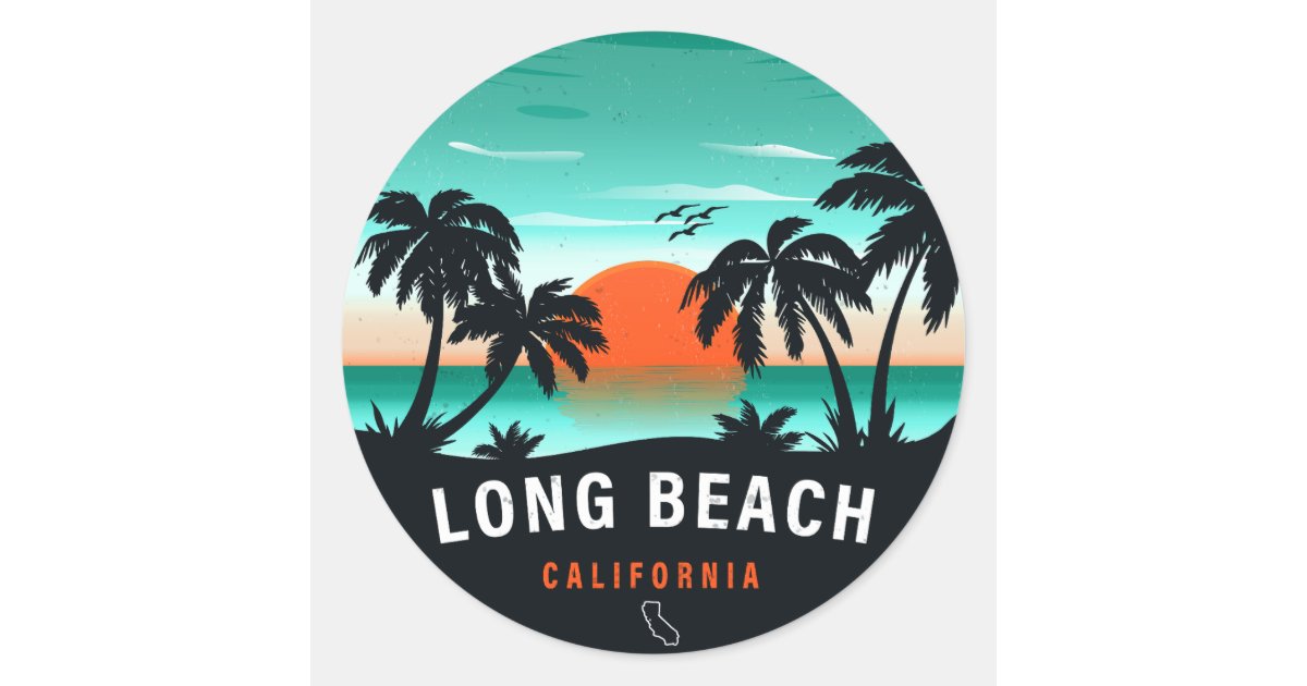 Long Beach California Retro Sunset Souvenirs 80s Classic Round Sticker ...