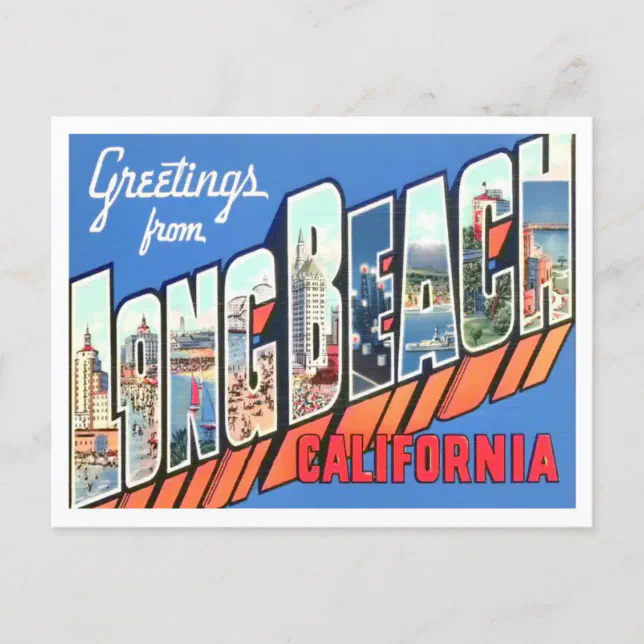 Long Beach, California Vintage Big Letters Postcard | Zazzle