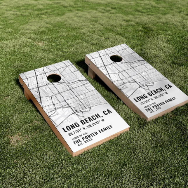 Long Beach City Map + Coordinates Cornhole Set | Zazzle