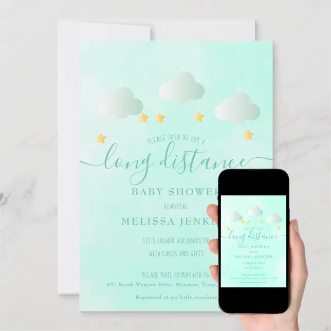Long Distance Baby Shower By Mail Boy Neutral Invitation | Zazzle