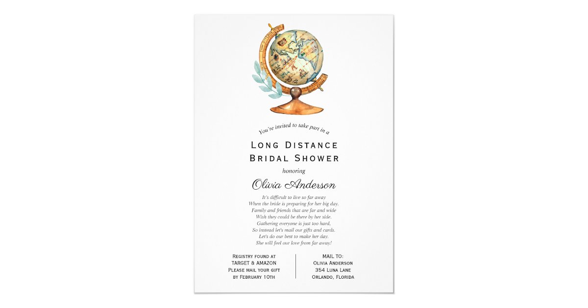 Long Distance Bridal Shower by Mail Invitation | Zazzle.com
