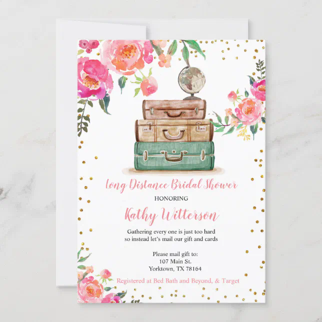 Long Distance Travel Themed Bridal Shower Invitation | Zazzle