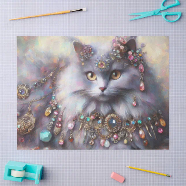 Long Hair Gray Nebelung Cat Kitty Decoupage Tissue Paper | Zazzle
