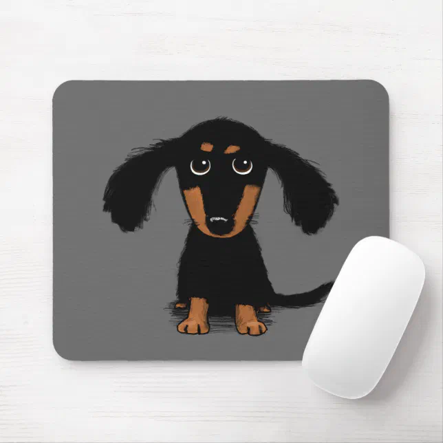 Long Haired Dachshund Puppy Cute Dog Cartoon Mouse Pad | Zazzle