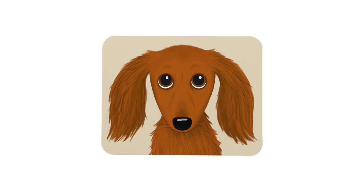 Long Haired Red Dachshund | Cute Doxie Cartoon Dog Magnet | Zazzle