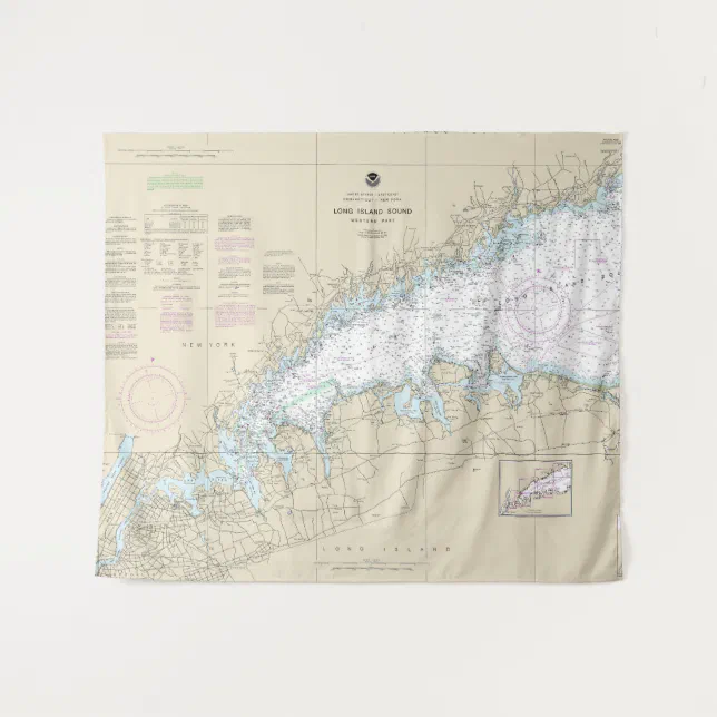 Long Island Sound Western Part Nautical Chart Tapestry | Zazzle