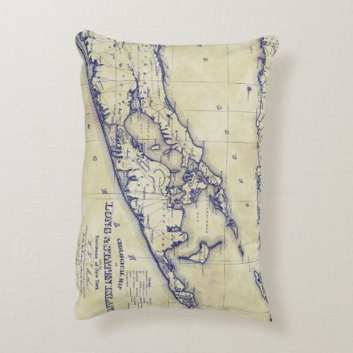 Long Island The Hamptons Map VC Tea Stained Accent Pillow | Zazzle