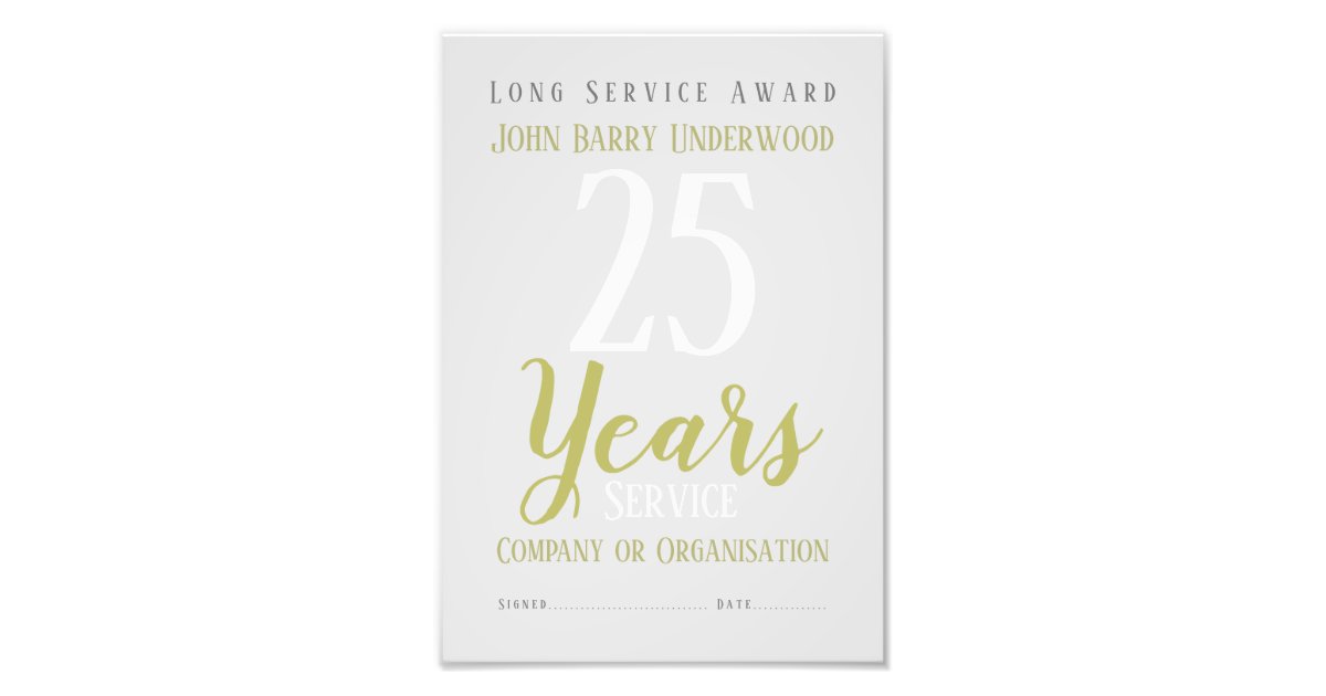 Long Service Award Certificate Photo Print | Zazzle