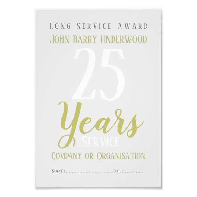 Long Service Award Certificate Photo Print | Zazzle