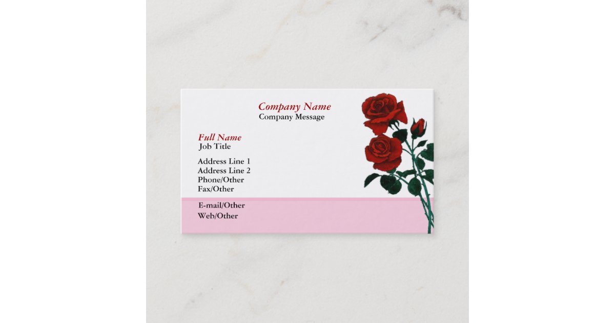 Long Stem Red Roses Business Card Template | Zazzle