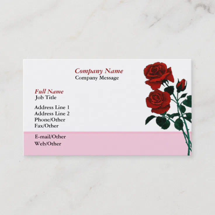 Long Stem Red Roses Business Card Template | Zazzle