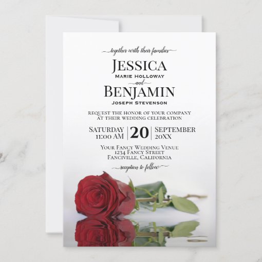 Long Stemmed Red Rose Elegant Wedding Invitation | Zazzle
