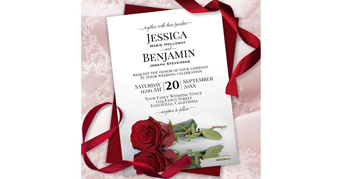 Long Stemmed Red Rose Elegant Wedding Invitation | Zazzle