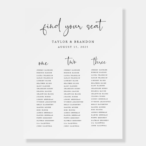 Long Table Seating Chart Minimal Wedding Sign | Zazzle