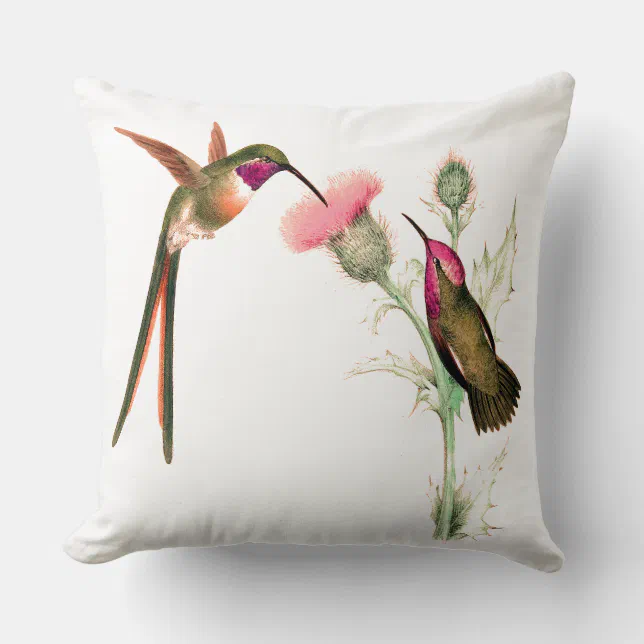 Long Tailed Hummingbird Birds Flowers Throw Pillow | Zazzle