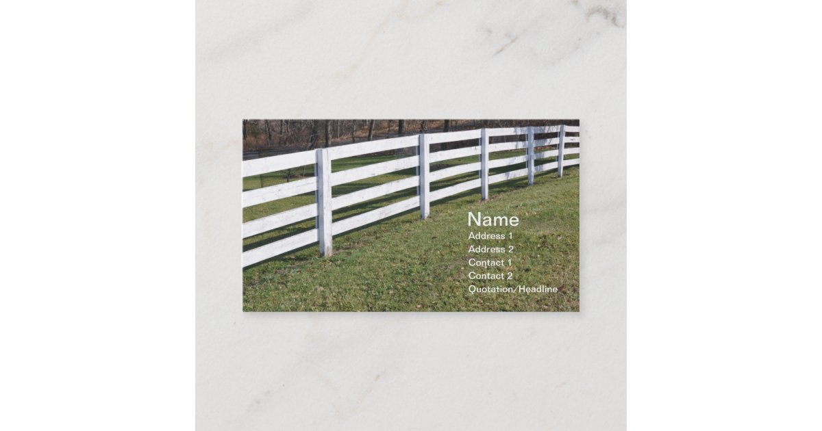 long white wooden post and rail fence business card | Zazzle