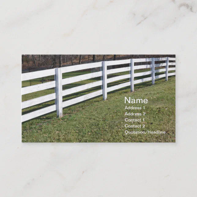 long white wooden post and rail fence business card | Zazzle