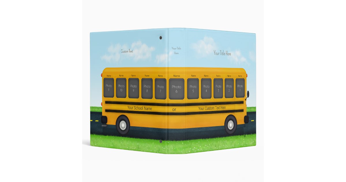 Long Yellow School Bus 11 Photo Custom 1 Inch 3 Ring Binder | Zazzle