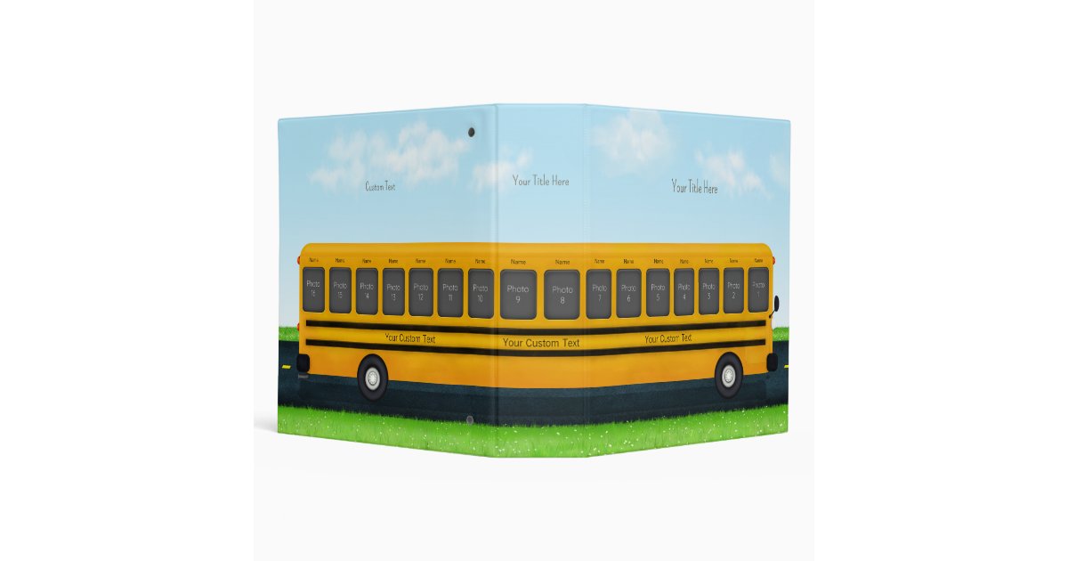 Long Yellow School Bus 16 Photo Custom 2 Inch 3 Ring Binder | Zazzle