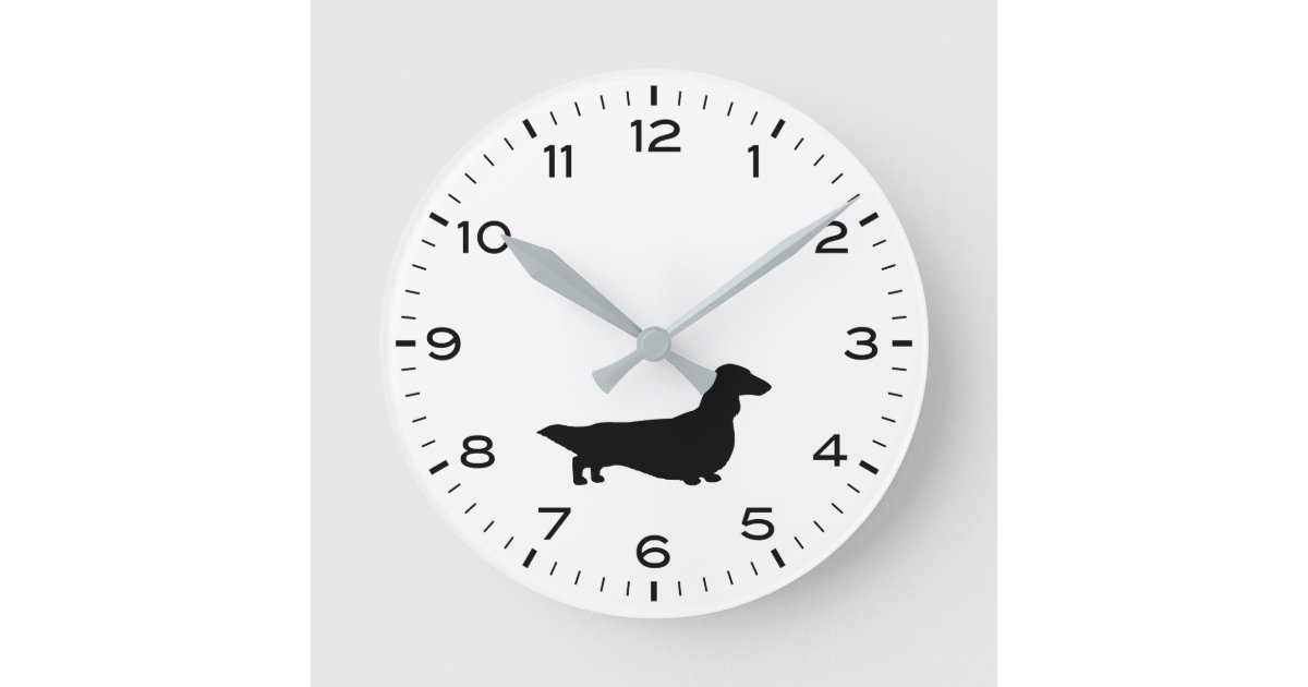 Longhaired Dachshund Silhouette Wiener Dog Round Clock | Zazzle