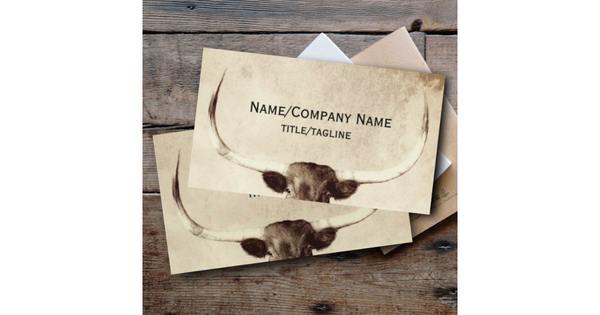 longhorn cow photo art sepia country rustic business card | Zazzle