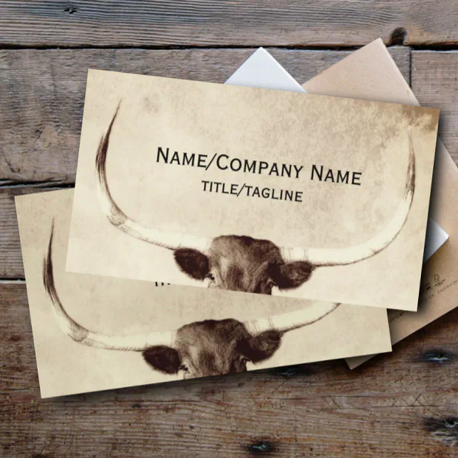longhorn cow photo art sepia country rustic business card | Zazzle