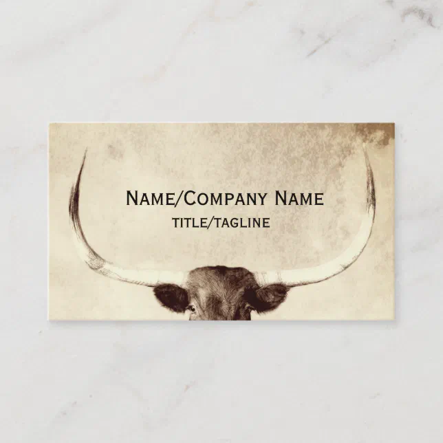 longhorn cow photo art sepia country rustic business card | Zazzle