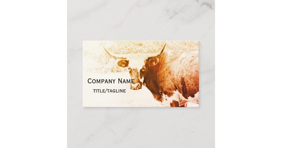 longhorn cow rustic country sepia custom business card | Zazzle