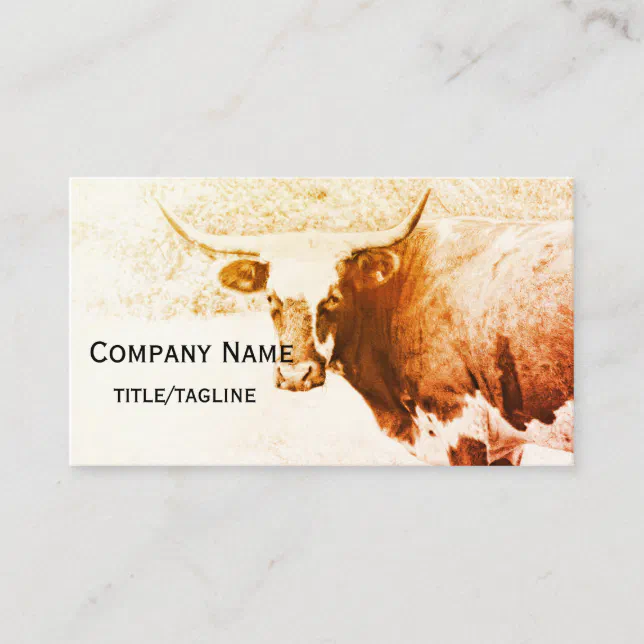 longhorn cow rustic country sepia custom business card | Zazzle