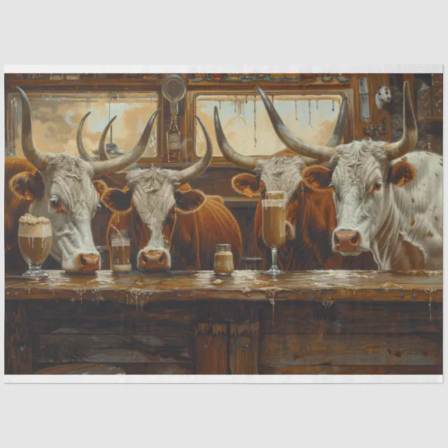 Longhorn Cows at the Western Dairy Bar Decoupage Tissue Paper | Zazzle