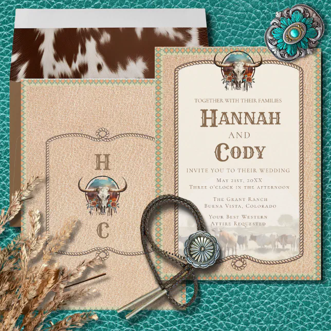 Longhorn Western Wrangler Wedding Invitation | Zazzle