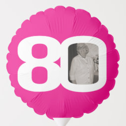 Look who is 80 custom photo pink white 80th balloon | Zazzle