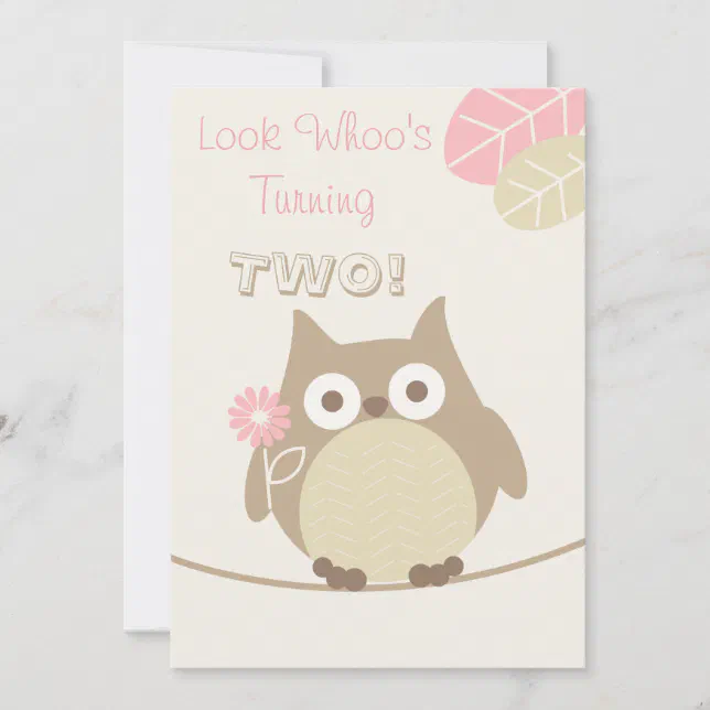 Look Whoo's Turning Two Baby Girl Birthday Invitation | Zazzle