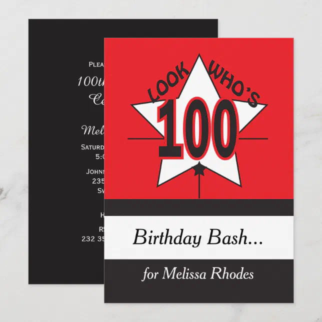 Look Who's 100 Birthday | 100th Inivitation Invitation | Zazzle