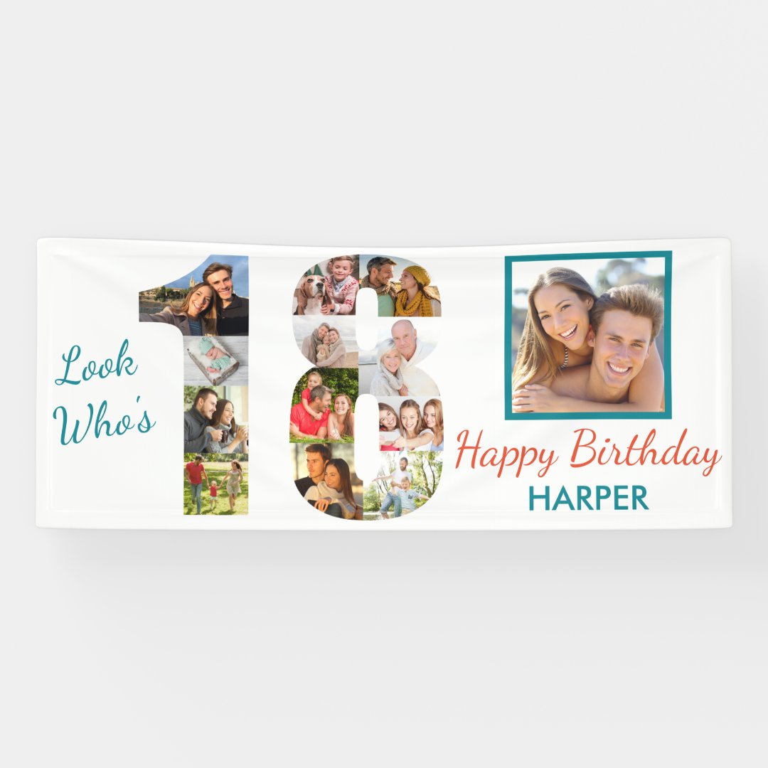 Look Who's 18 Photo Collage 18th Birthday Party Banner | Zazzle