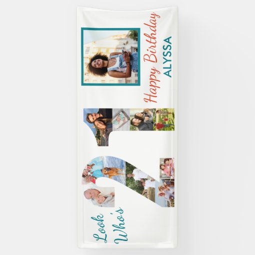 Look Who's 21 Photo Collage 21st Birthday Party Banner | Zazzle