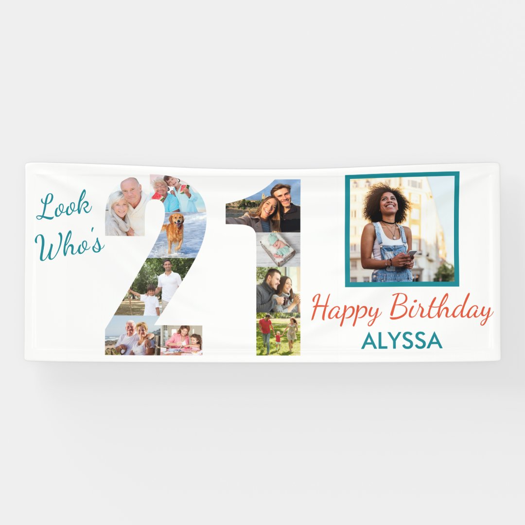 Look Who's 21 Photo Collage 21st Birthday Party Banner | Zazzle