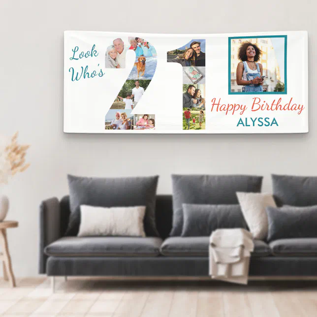 Look Who's 21 Photo Collage 21st Birthday Party Banner | Zazzle