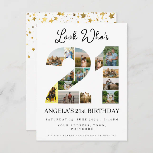 look who's 21 Photo Collage sign happy birthday Invitation | Zazzle