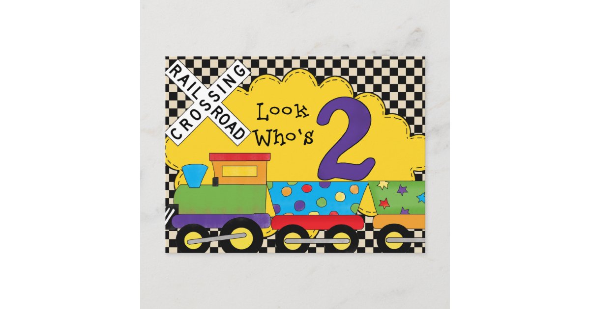 Look Who's 2 Birthday Train Cards | Zazzle