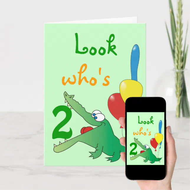 Look Who's 2 Today! Cute Crocodile Birthday Cards | Zazzle