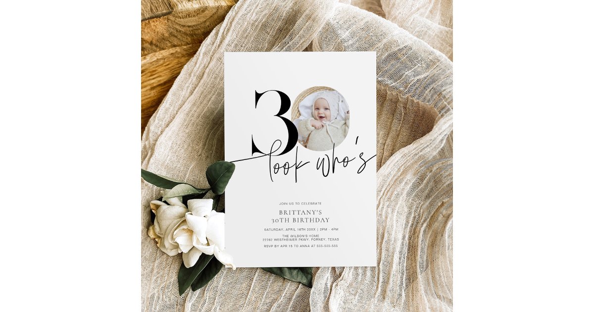 Look Who's 30 Modern Simple Photo 30th Birthday Invitation | Zazzle