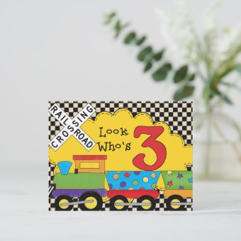 Look Who's 3 Birthday Train Cards | Zazzle