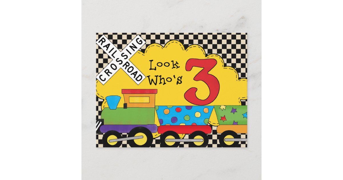 Look Who's 3 Birthday Train Cards | Zazzle