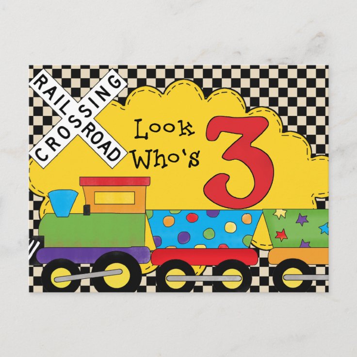 Look Who's 3 Birthday Train Cards | Zazzle
