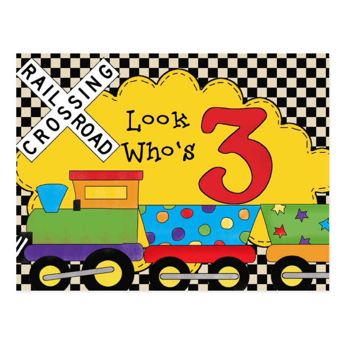 Look Who's 3 Birthday Train Cards | Zazzle.com