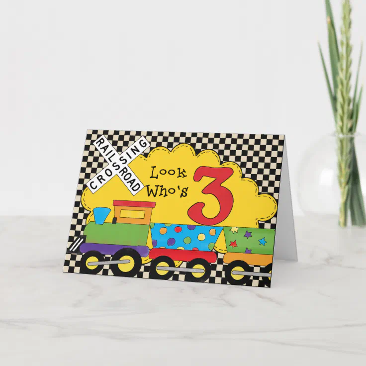 Look Who's 3 Birthday Train Cards | Zazzle