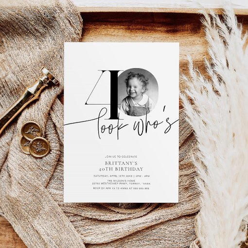 Look Who's 40 Modern Simple 40th Birthday Invitation | Zazzle