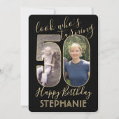 Look Who's 50 Black & Gold Birthday Party 2 Photo Invitation | Zazzle