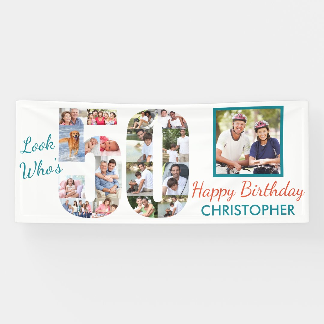Look Who's 50 Photo Collage 50th Birthday Party Banner | Zazzle